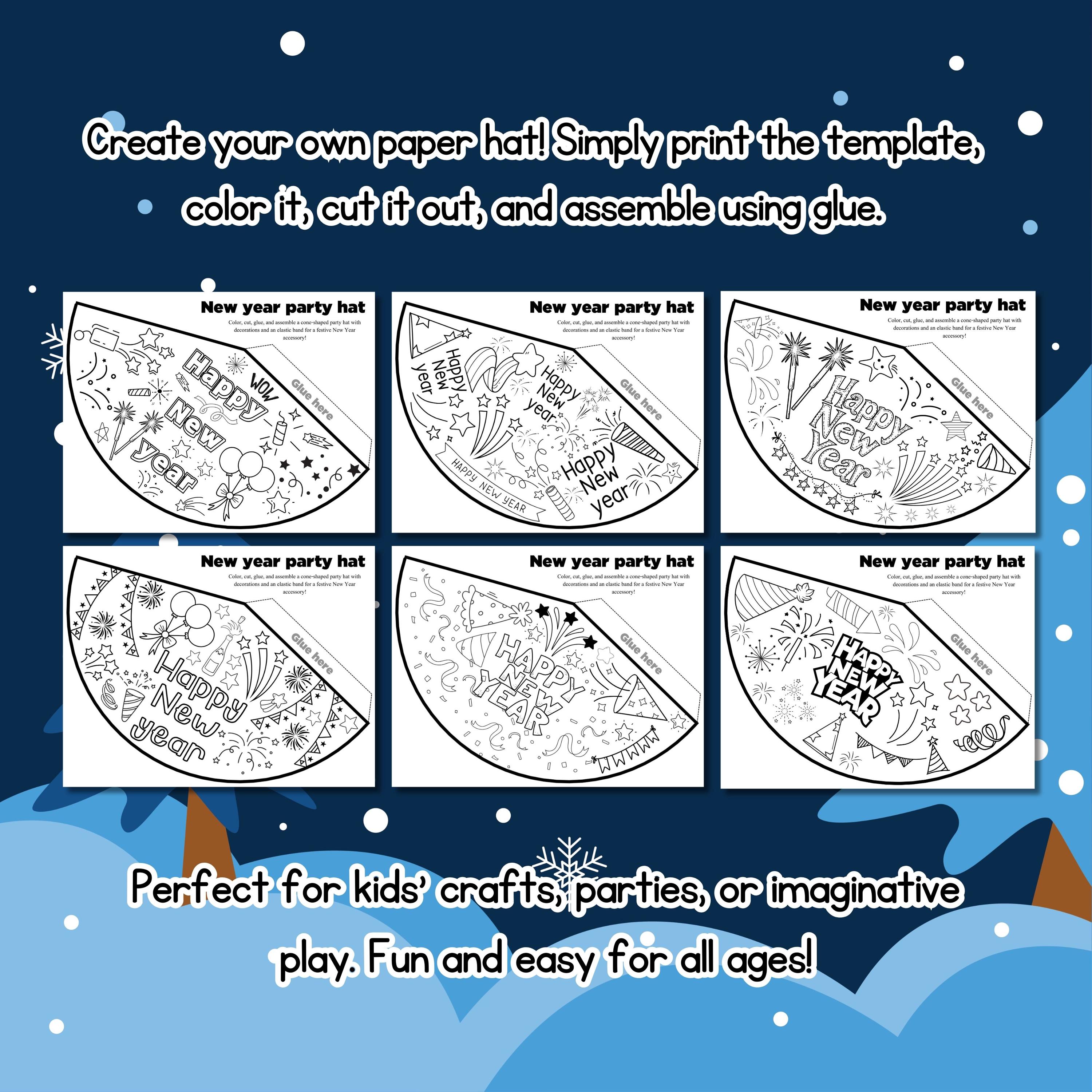 Printable New Years Hat Craft for Kids, New Years Coloring Pages, Kids ...