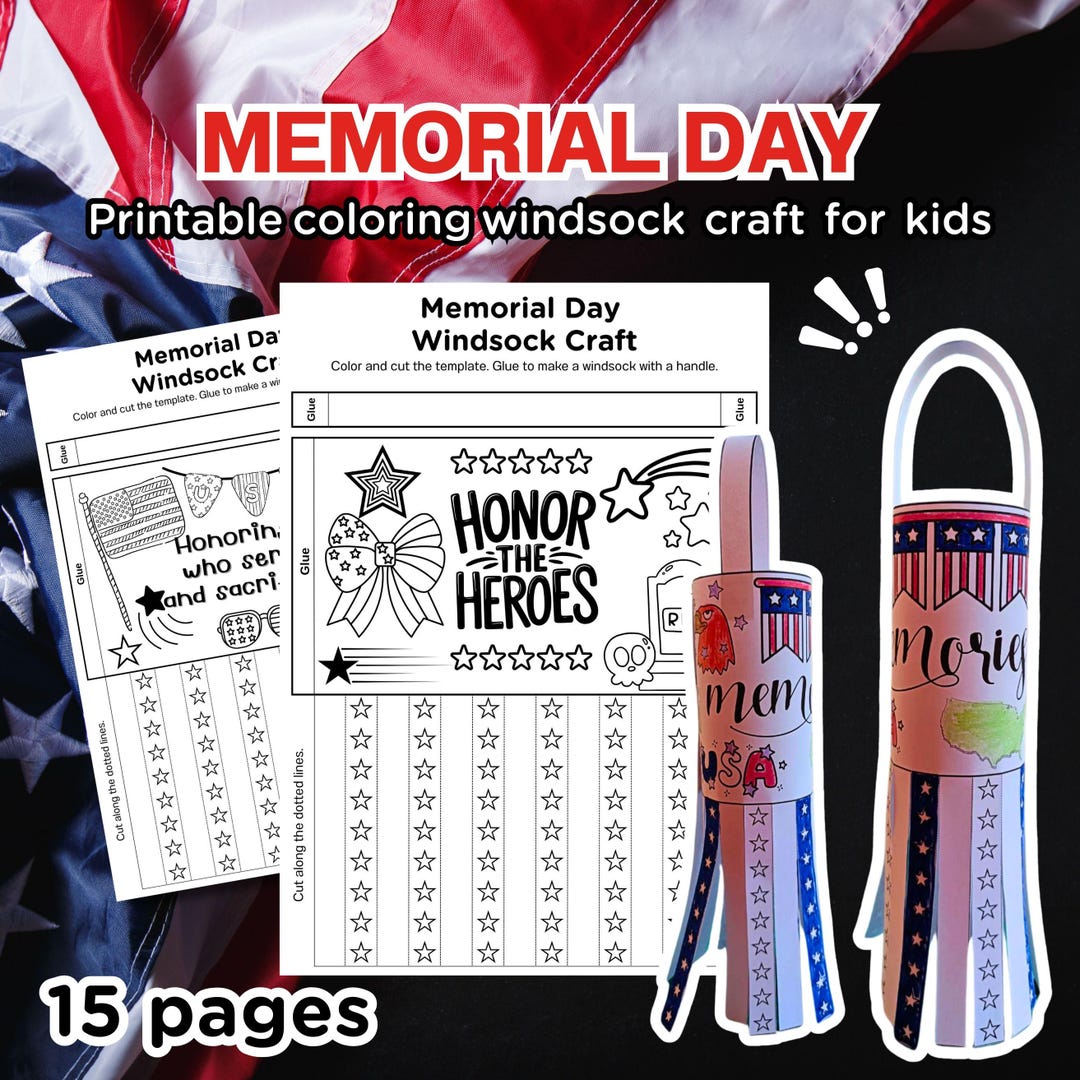 Memorial Day Windsock Craft for Kids, Coloring Craft Template ...