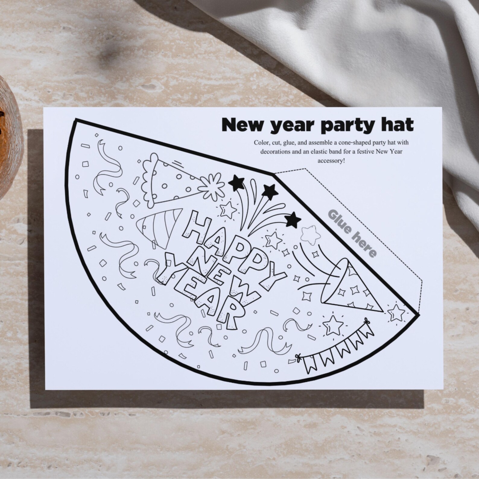 New Years Hat Craft for Kids, New Years Printable Coloring Pages, Kids ...