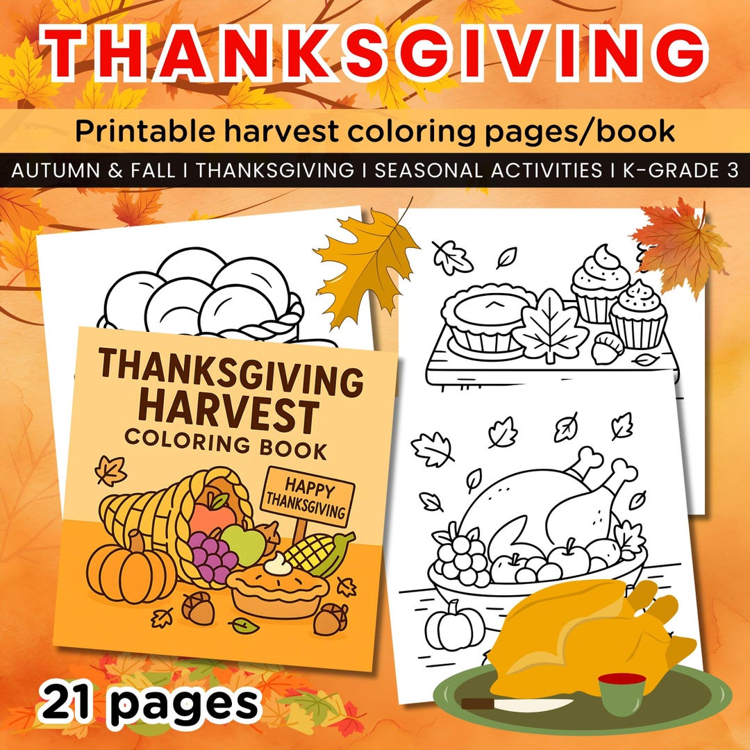 Thanksgiving Harvest Coloring Pages/book for Kids, Cute Pumpkins ...
