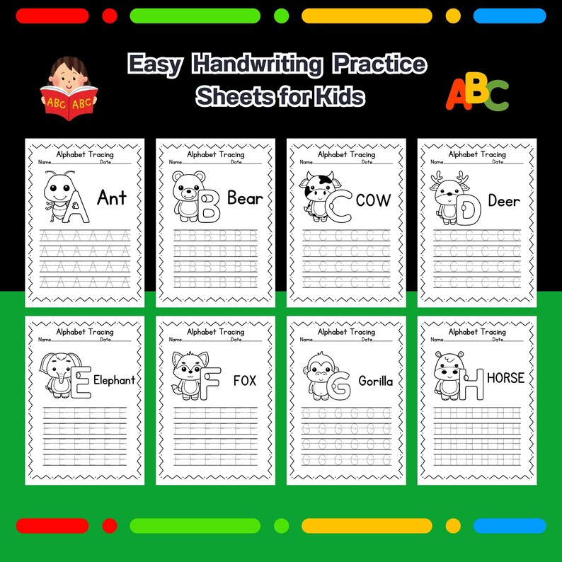 ABC Calligraphy Tracing Worksheets for Kids (PDF) - Etsy