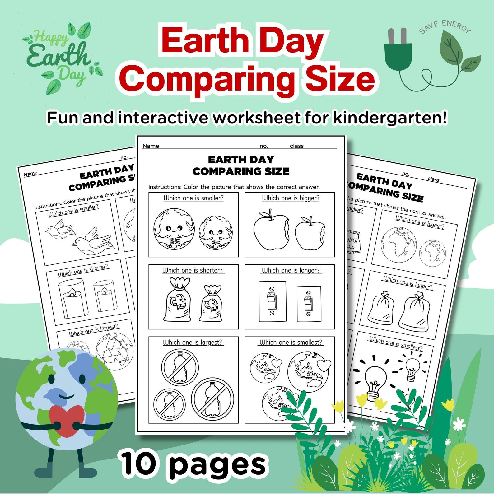 Earth Day Comparing Size Worksheet for Kindergarten, Kids Practice Big ...
