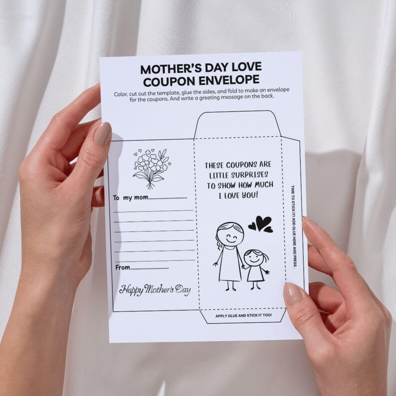 Mother’s Day Love Coupons, Printable Coloring Craft for Kids, Coupon ...