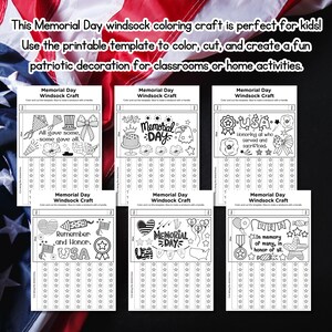 Memorial Day Windsock Craft for Kids, Coloring Craft Template ...