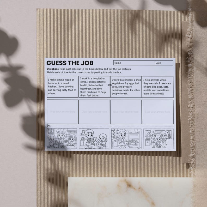 Guess the Job Cut and Paste Worksheets for Grades 1–3, Job Matching ...