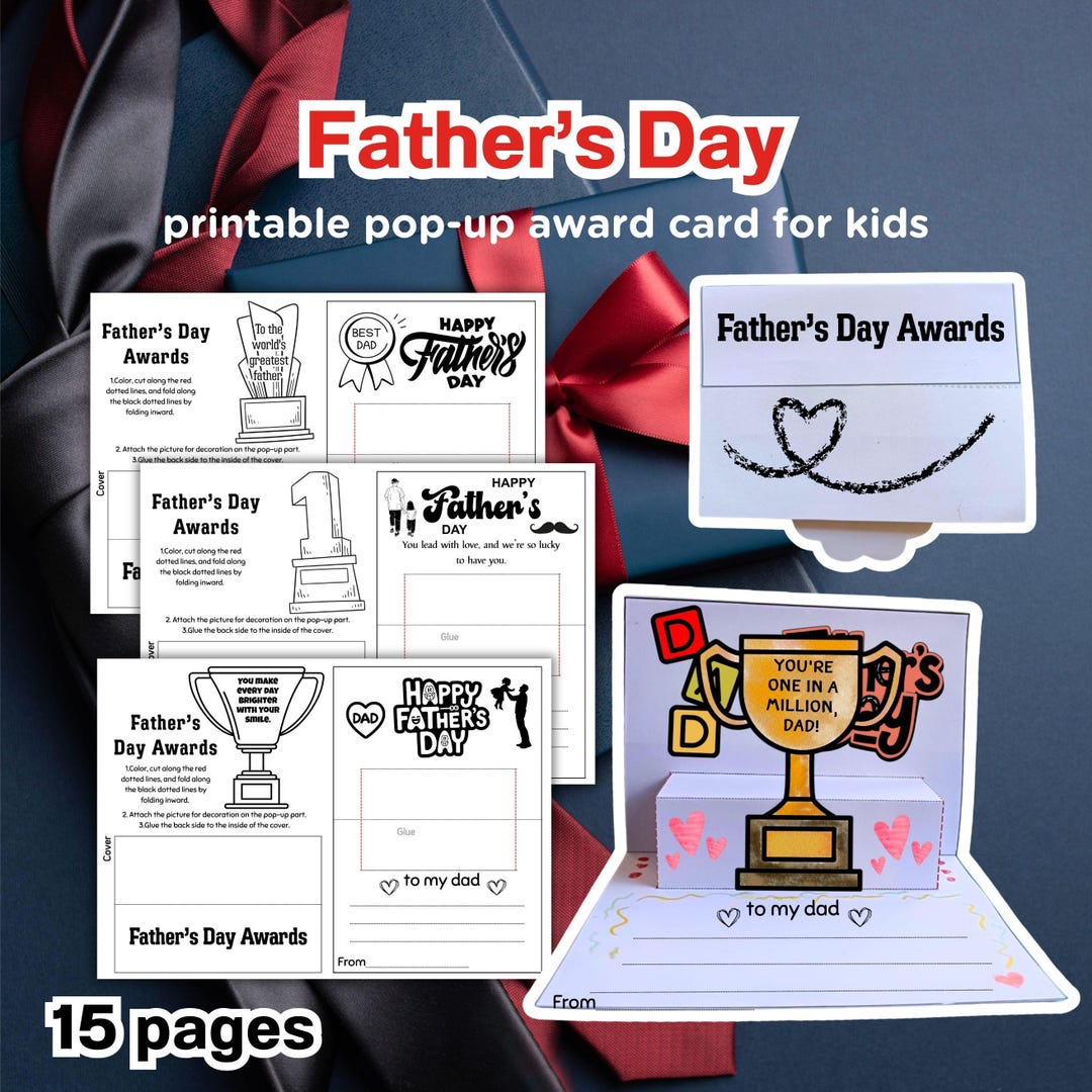 Father's Day Pop-up Award Craft for Kids, DIY Cards, Coloring ...