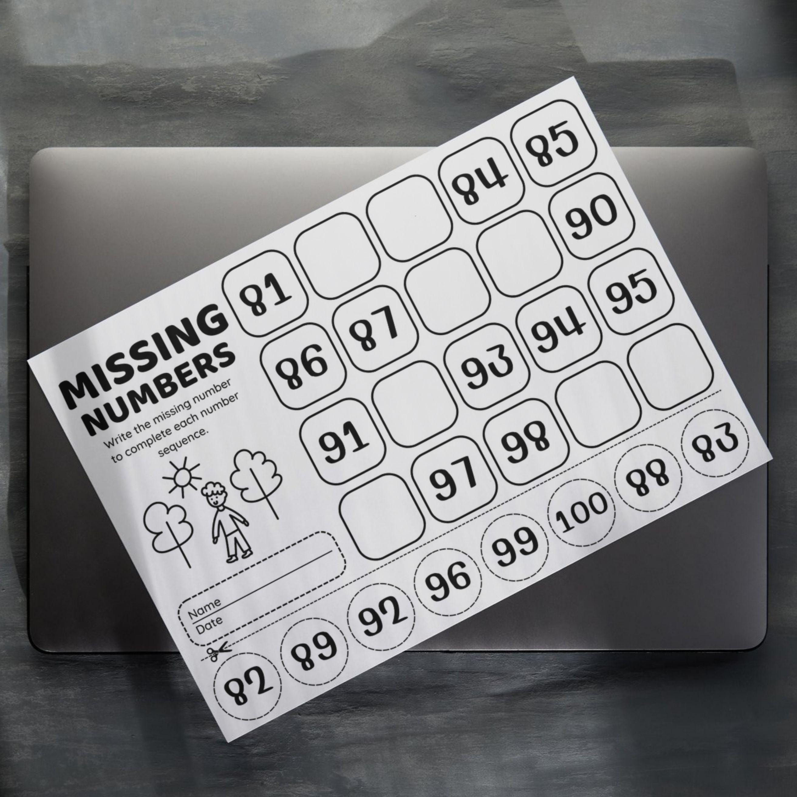 Missing Numbers 1-100 Worksheet: Kindergarten Math Activity (PDF ...