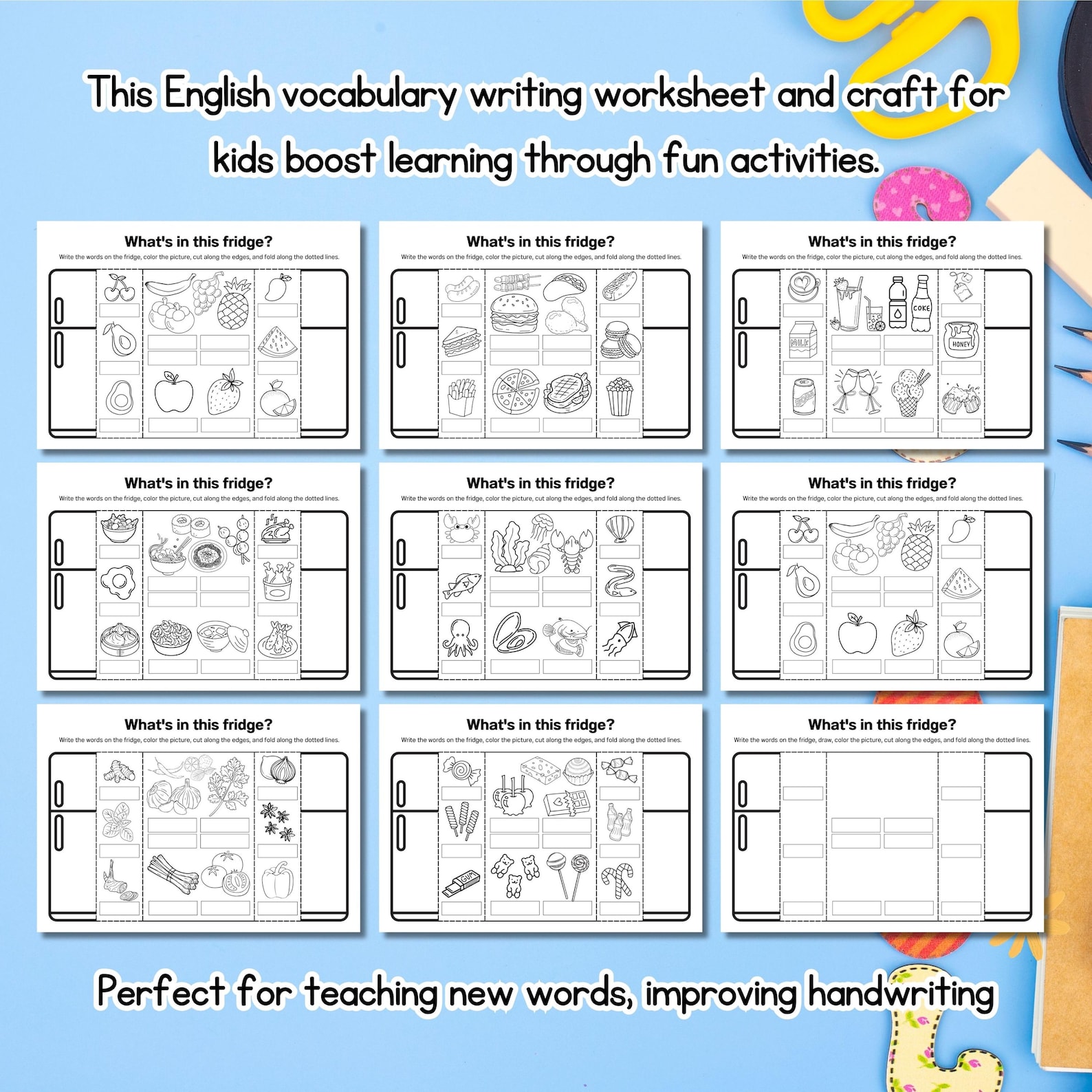 English Vocabulary Worksheet: Kids Writing & Coloring Craft (PDF) - Etsy