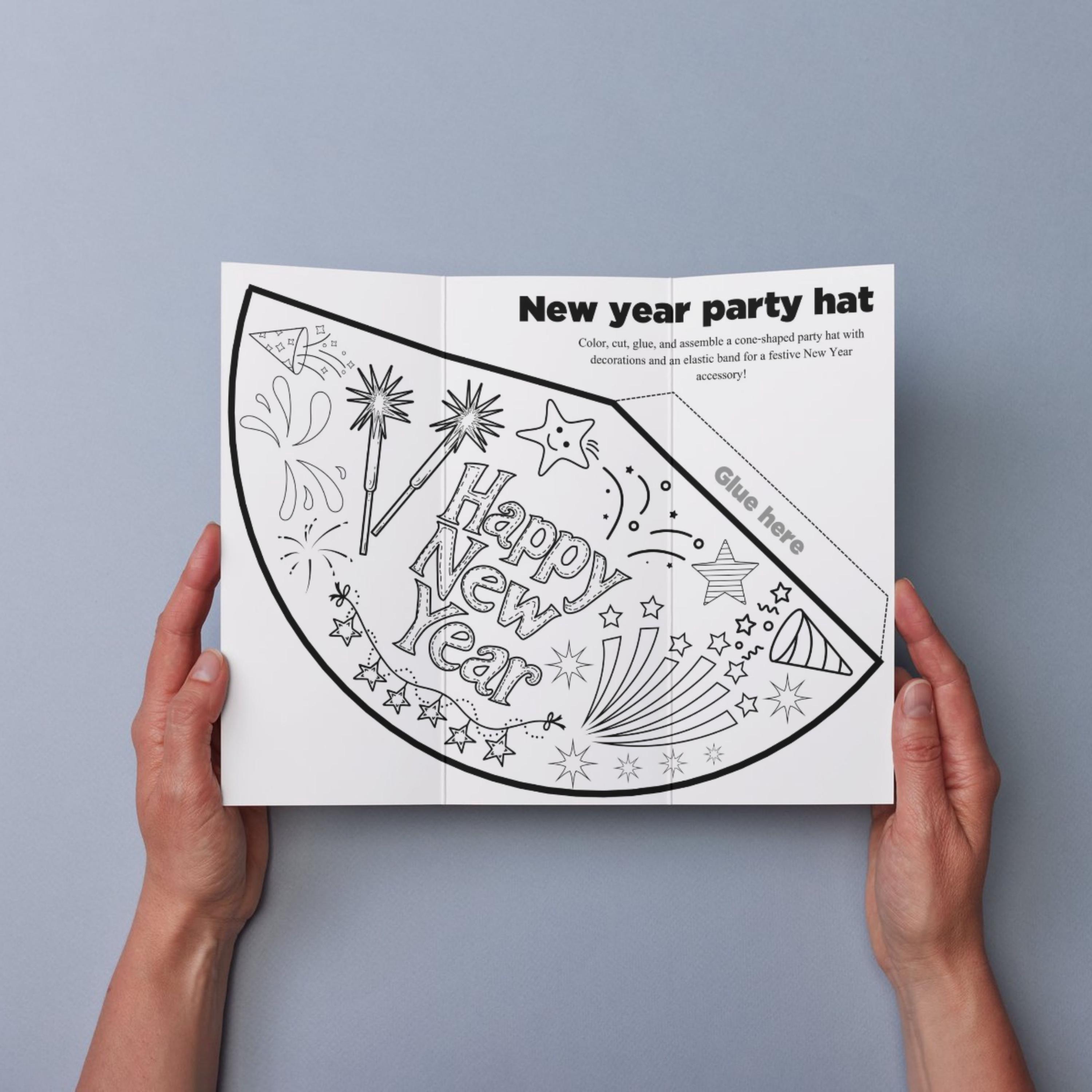 New Years Hat Craft for Kids, New Years Printable Coloring Pages, Kids ...