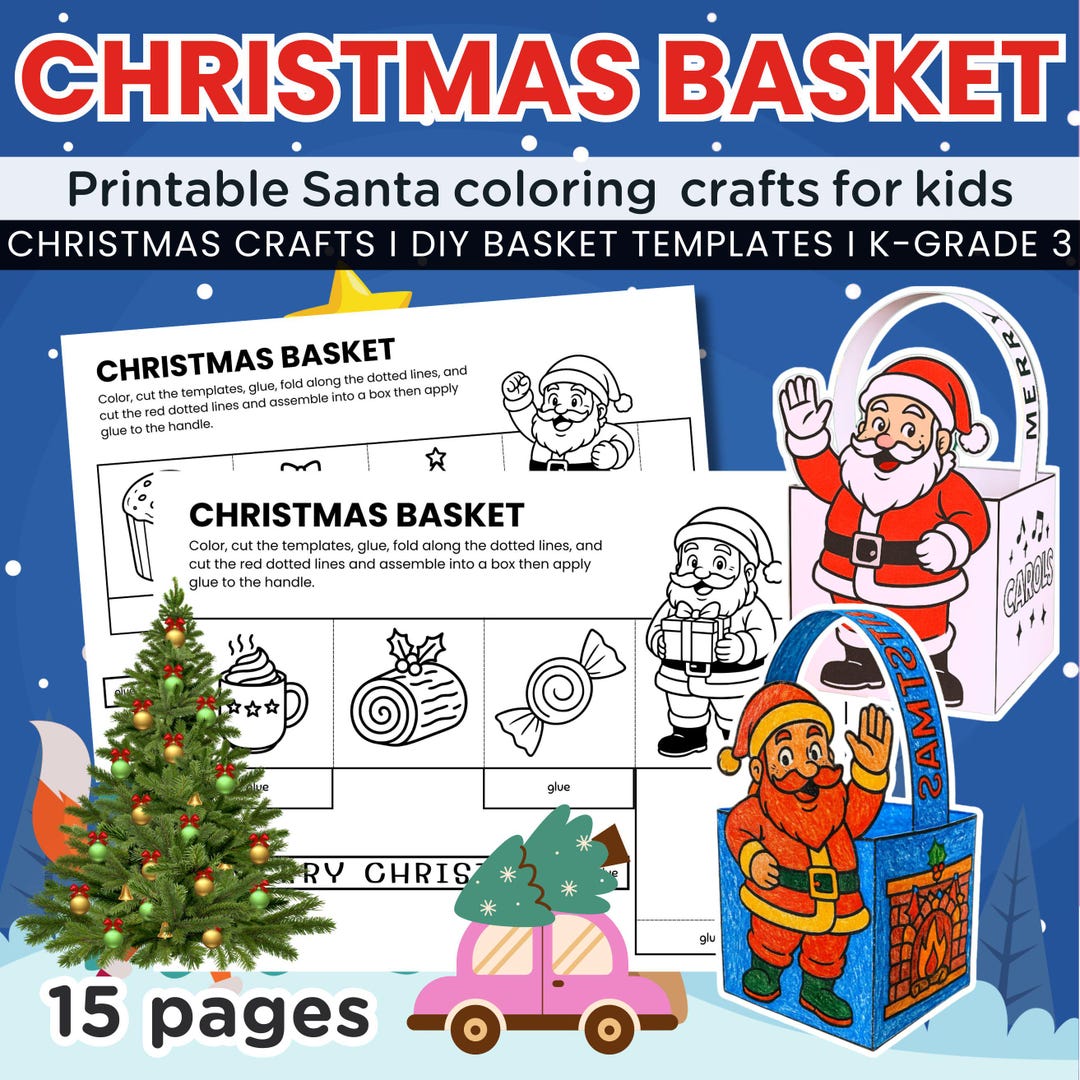 Christmas Santa Basket Crafts for Kids | DIY Coloring Craft Templates ...