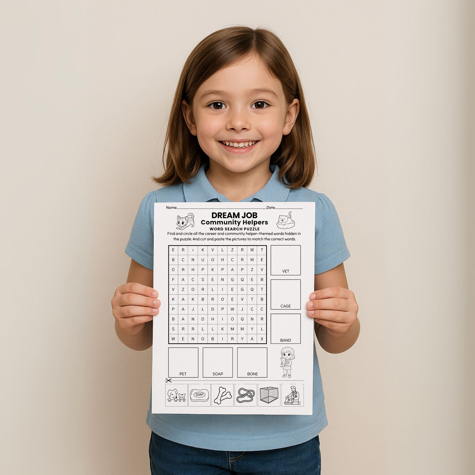 Community Helpers Word Search Puzzle: Cut & Paste Activity (PDF ...