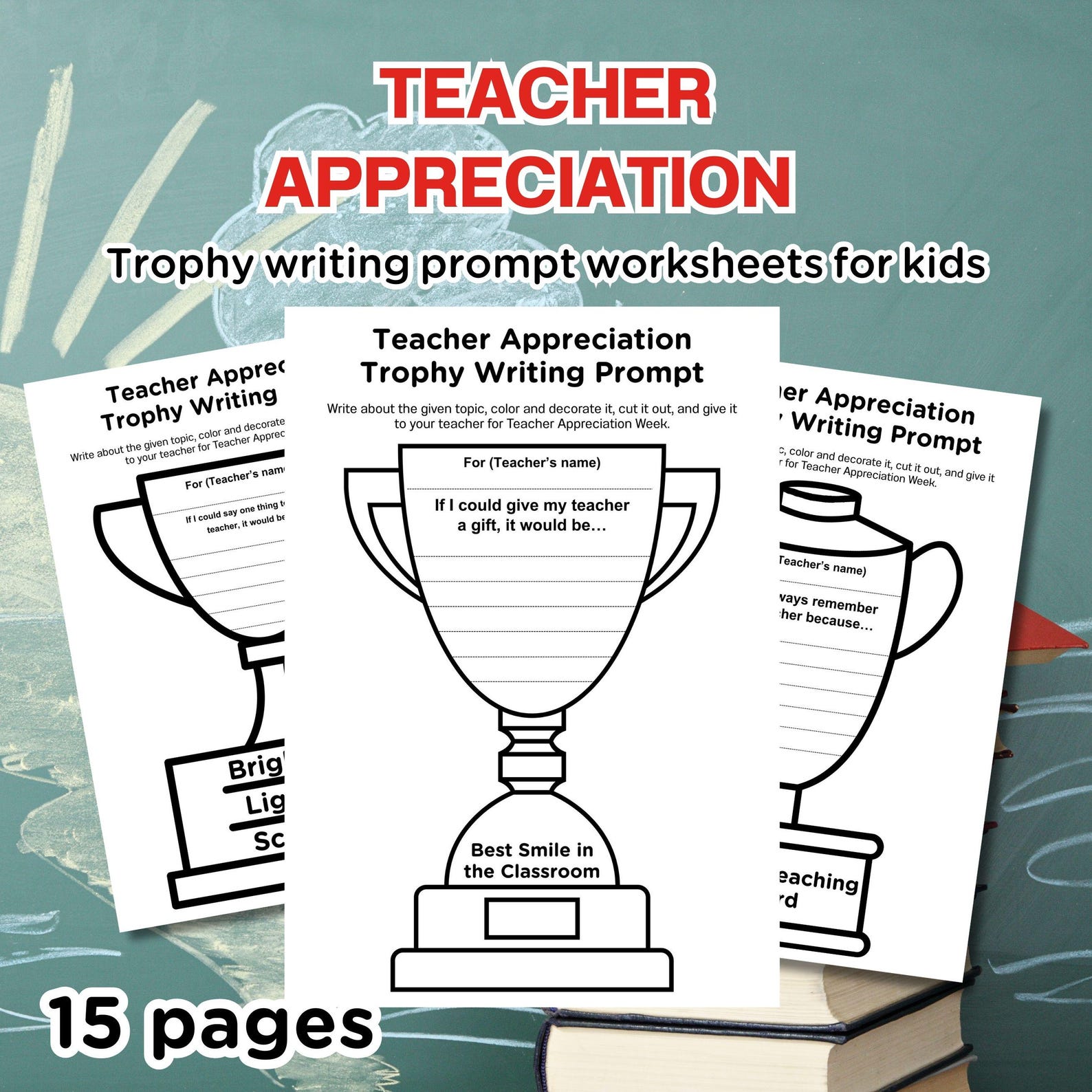 Teacher Appreciation Trophy Creative Writing Worksheet for Kids, 2nd ...