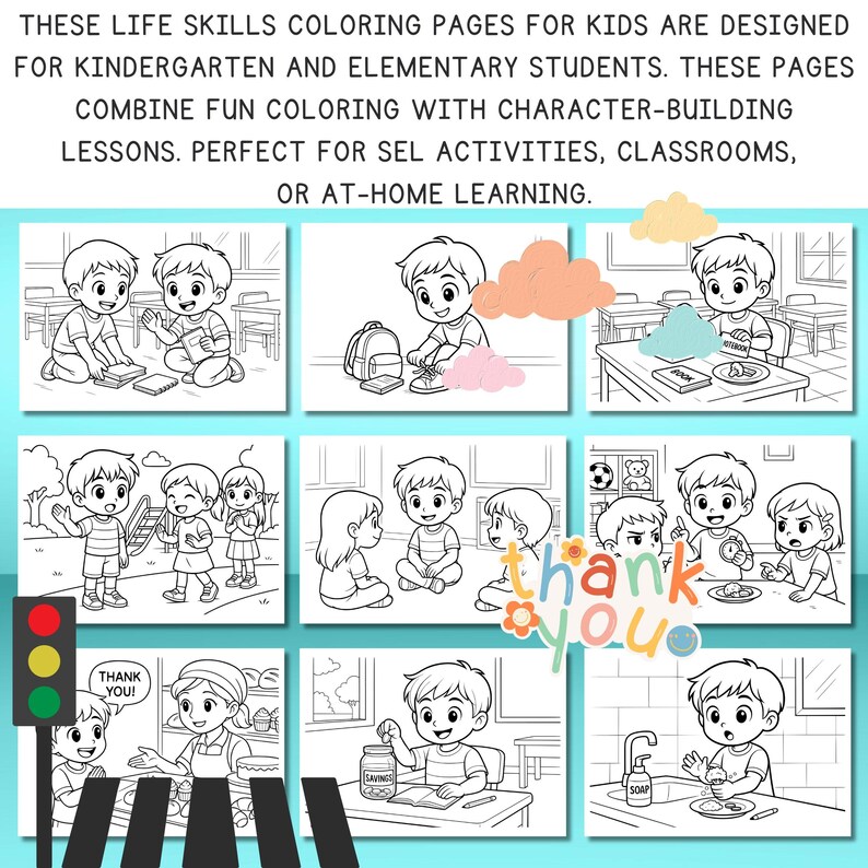 Life Skills Coloring Pages: SEL Activities for Kids (printable PDF) - Etsy