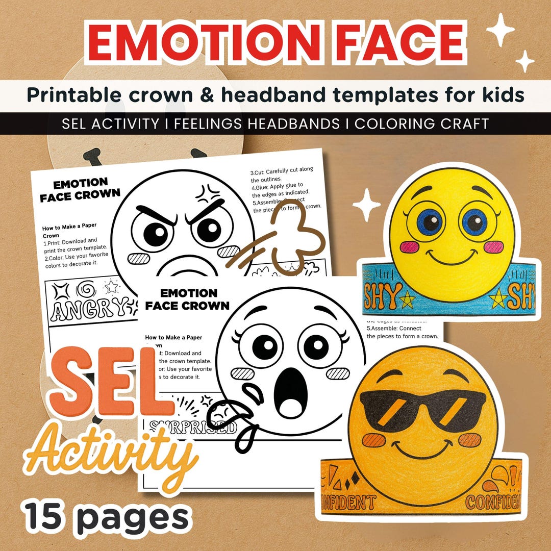 Emotion Face Coloring Crowns & Headbands: Kids' SEL Activity (PDF ...
