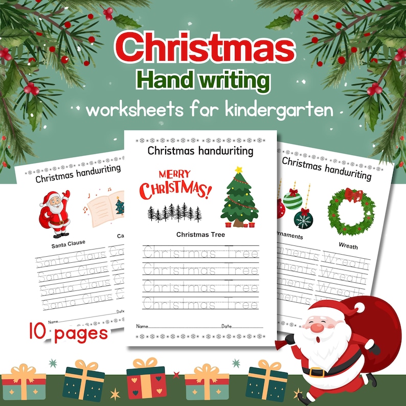 Fun Christmas Calligraphy & Tracing Worksheets for Kids, Handwriting ...