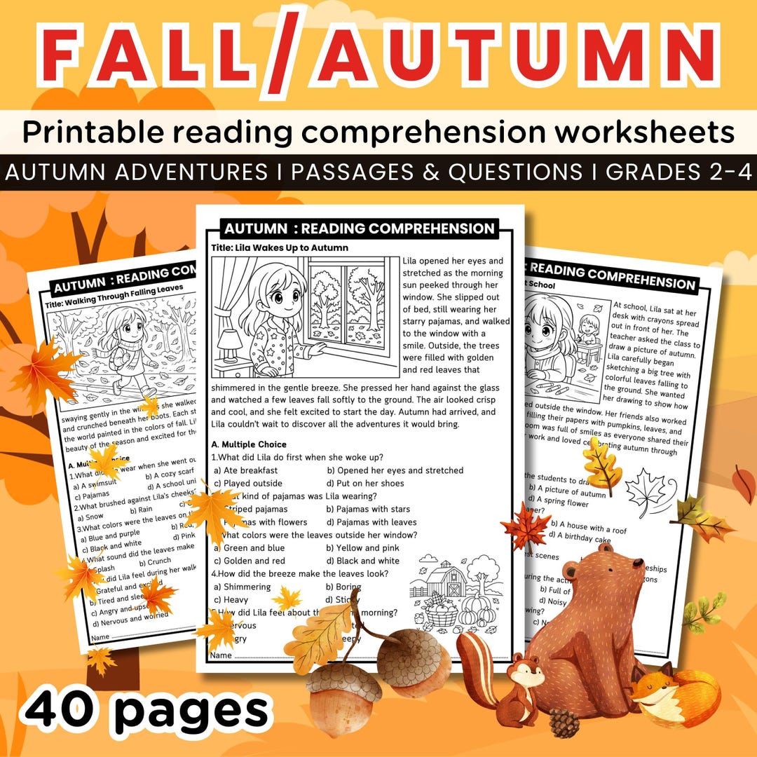 Autumn Reading Comprehension Worksheets – Grades 2-4 (printable PDF) - Etsy