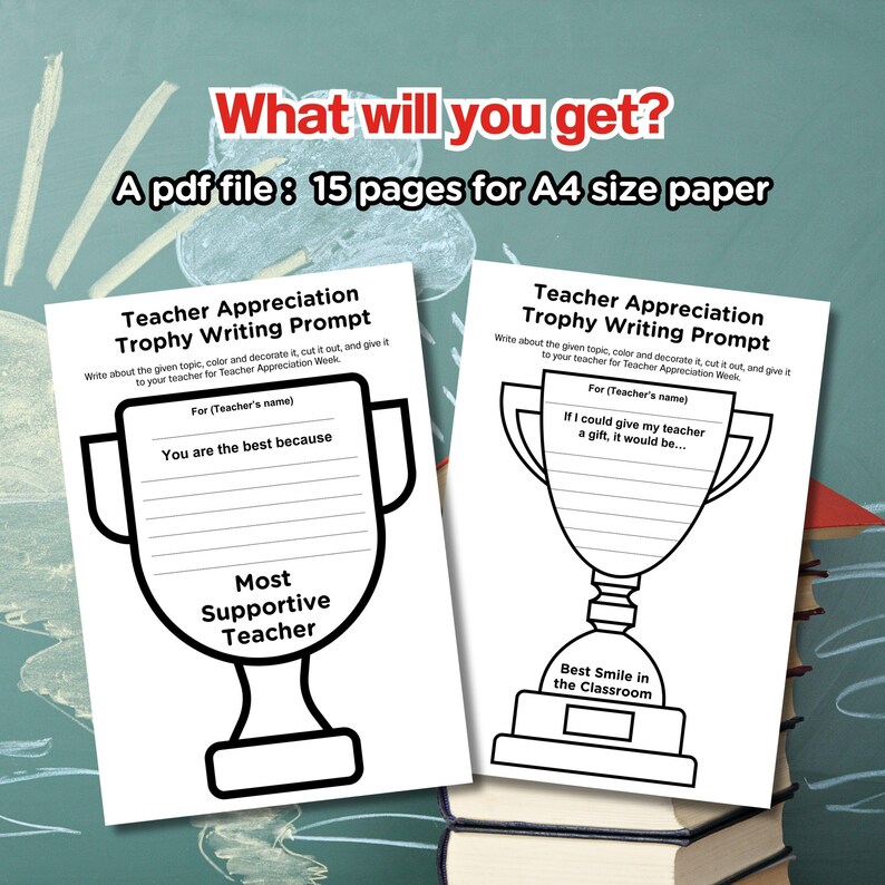 Teacher Appreciation Trophy Creative Writing Worksheet for Kids, 2nd ...