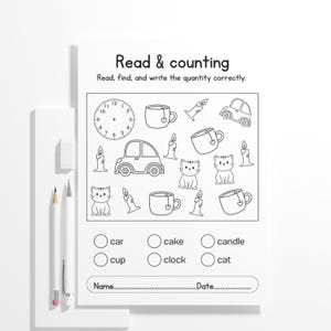 Counting Worksheets: Early Math & English Vocabulary (PDF) - Etsy