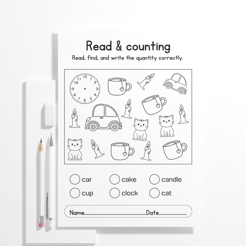 Counting Worksheets: Early Math & English Vocabulary (PDF) - Etsy