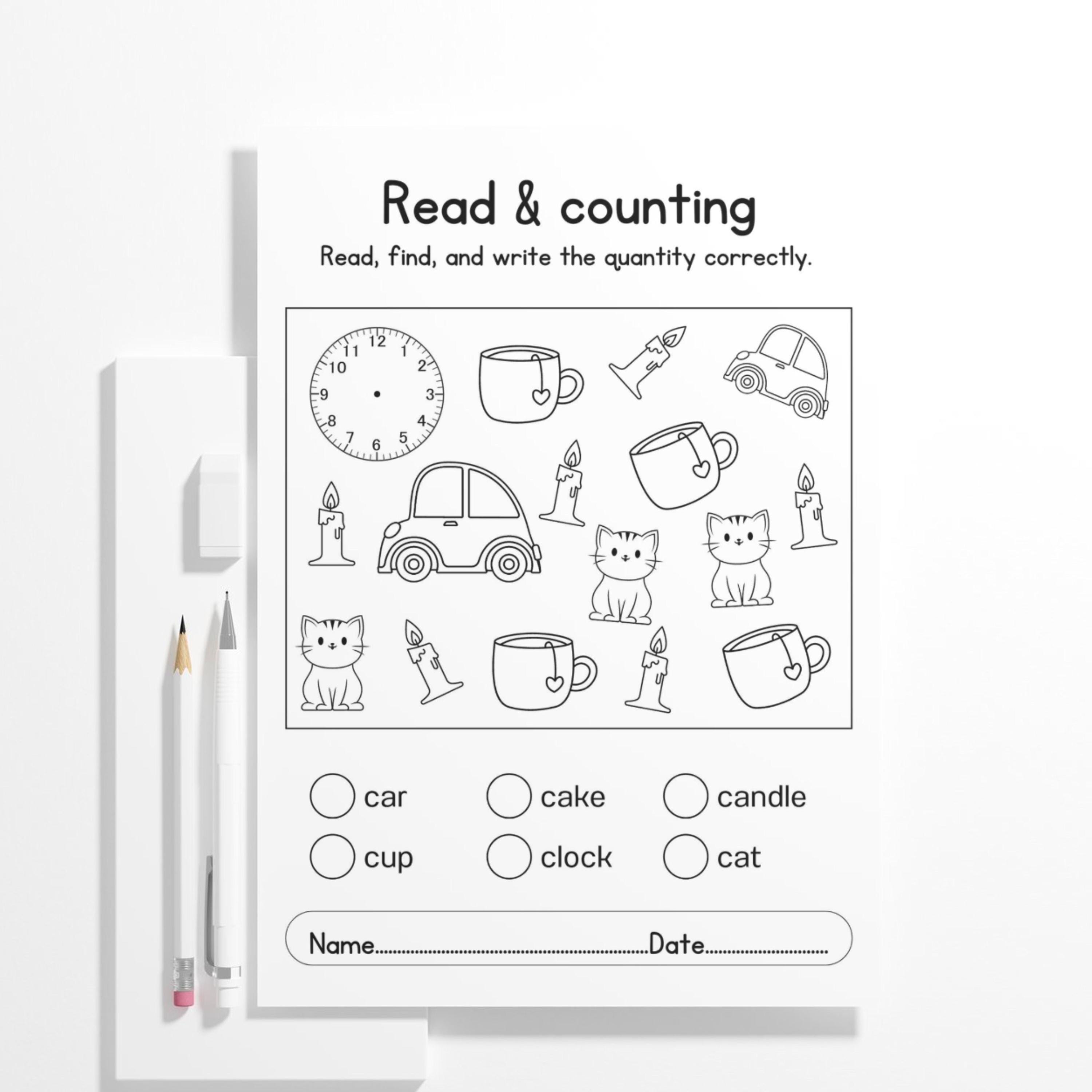 Counting Worksheets: Early Math & English Vocabulary (PDF) - Etsy