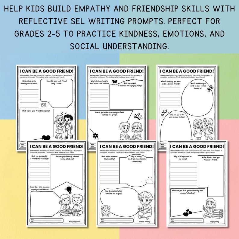 Friendship Writing Prompts: SEL Activity, Grades 2-5 (PDF File) - Etsy