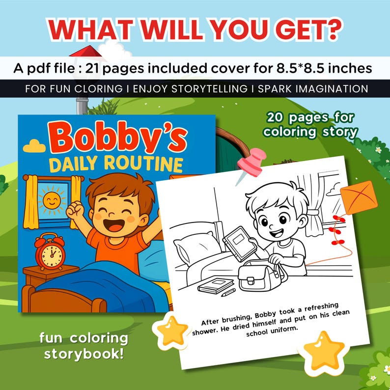 Kids' Daily Routine Coloring Storybook: School & Play (PDF Printable ...