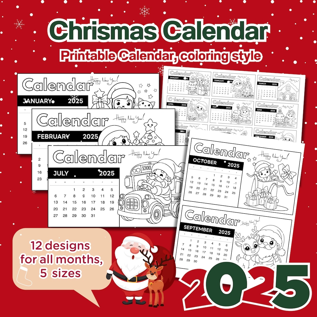 2025 Coloring Calendar, DIY Printable Calendar for Kids, Christmas ...