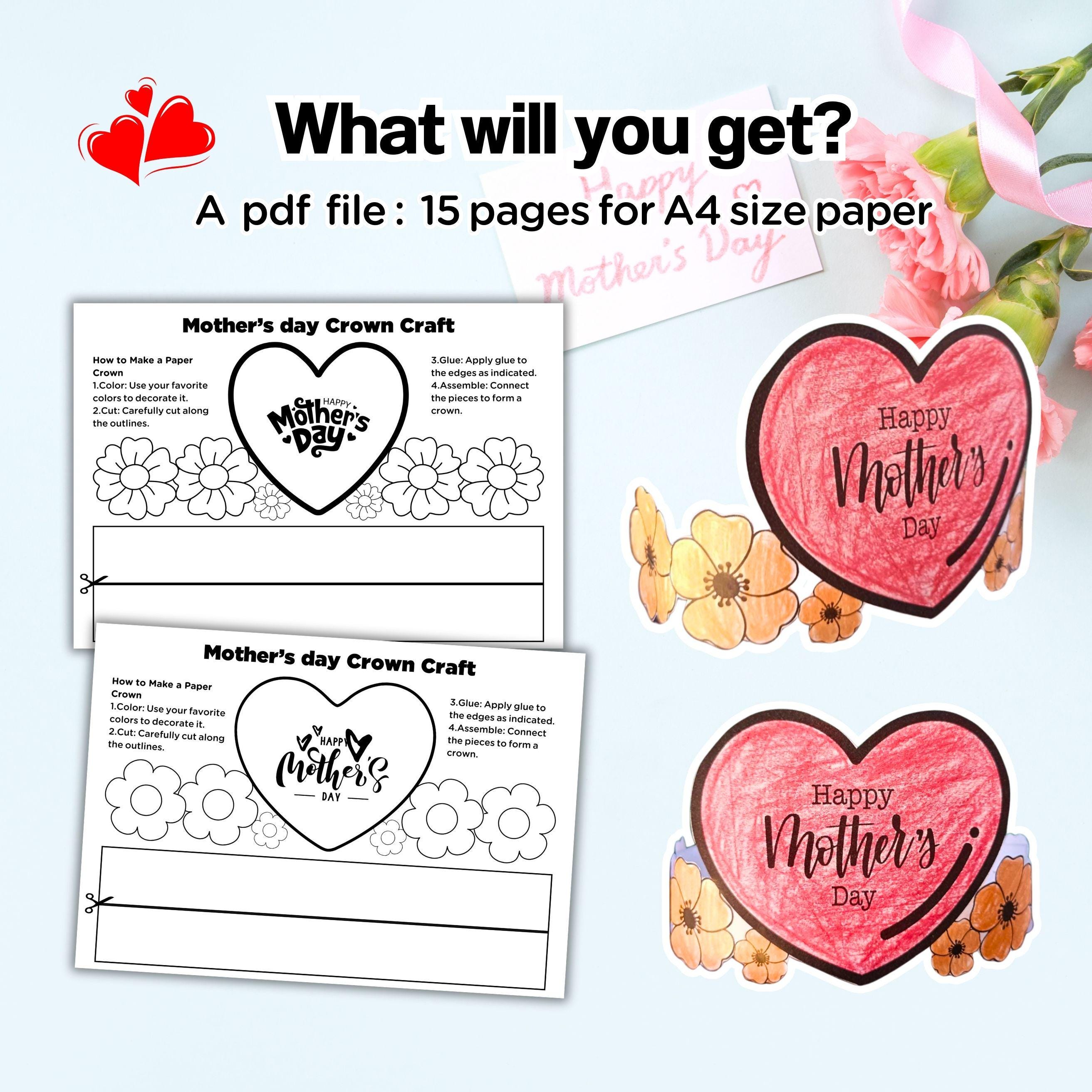 Mother’s Day Crown Craft, Printable Coloring Template for Kids, Mother ...