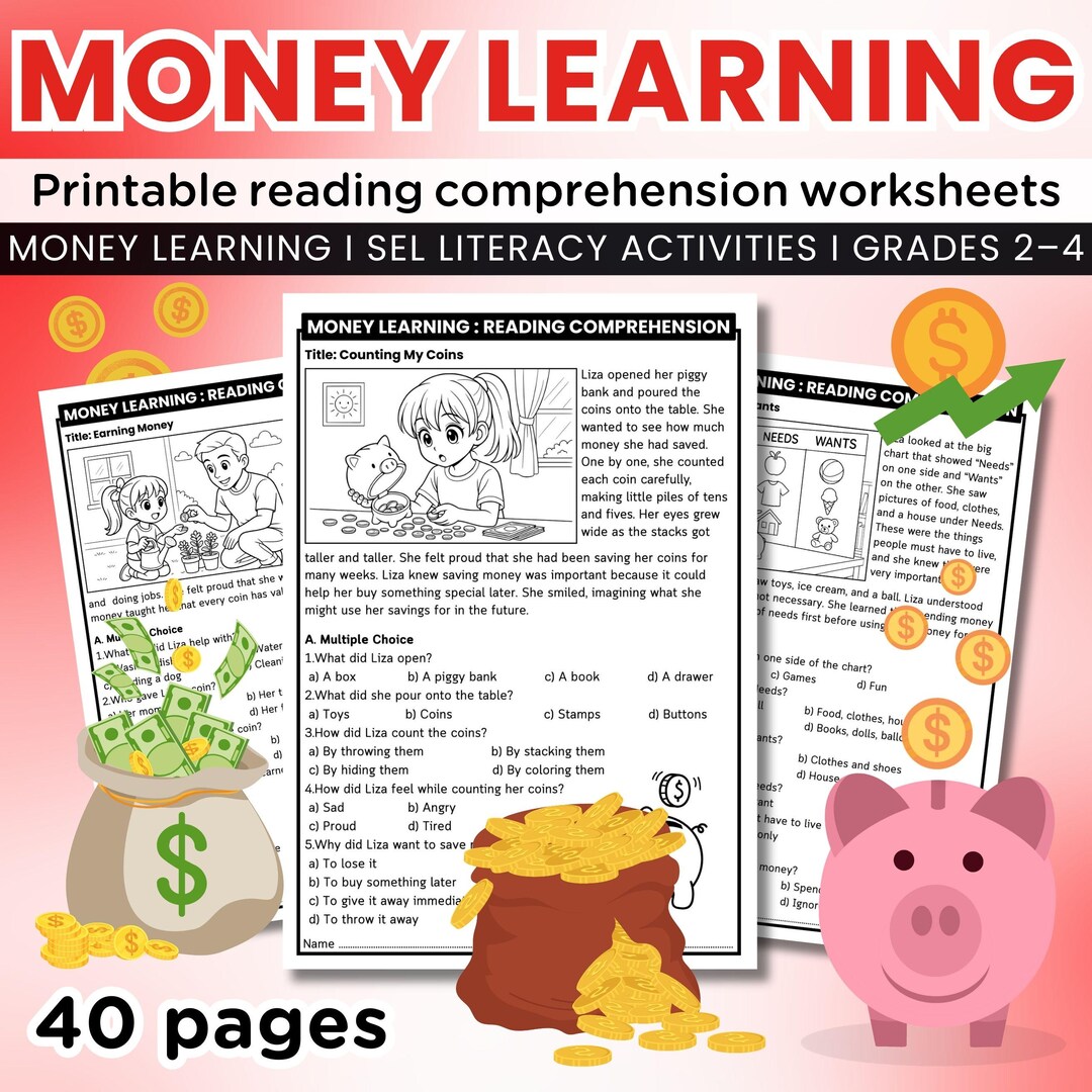Money & Life Skills Reading Comprehension Worksheets: Grades 2-4 ...