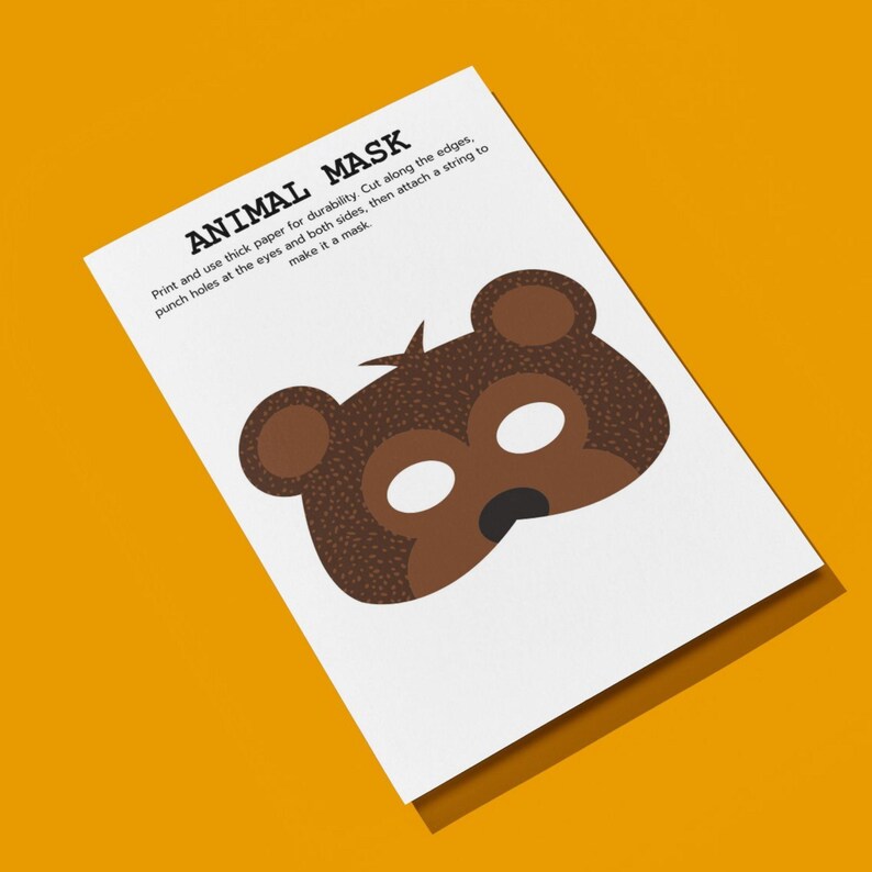 Animal Mask Printable Craft for Kid's Party, DIY Printable Mask, Role ...