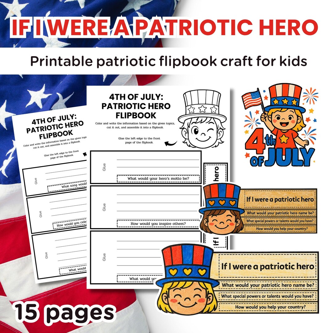 Patriotic Hero Flipbook: 4th of July Writing Craft (PDF Download) - Etsy