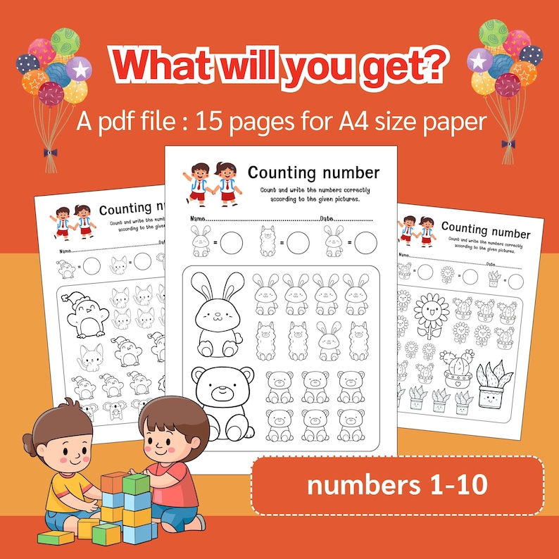 Counting & Writing Number Worksheets for Kindergarten to 1st Grade - Etsy
