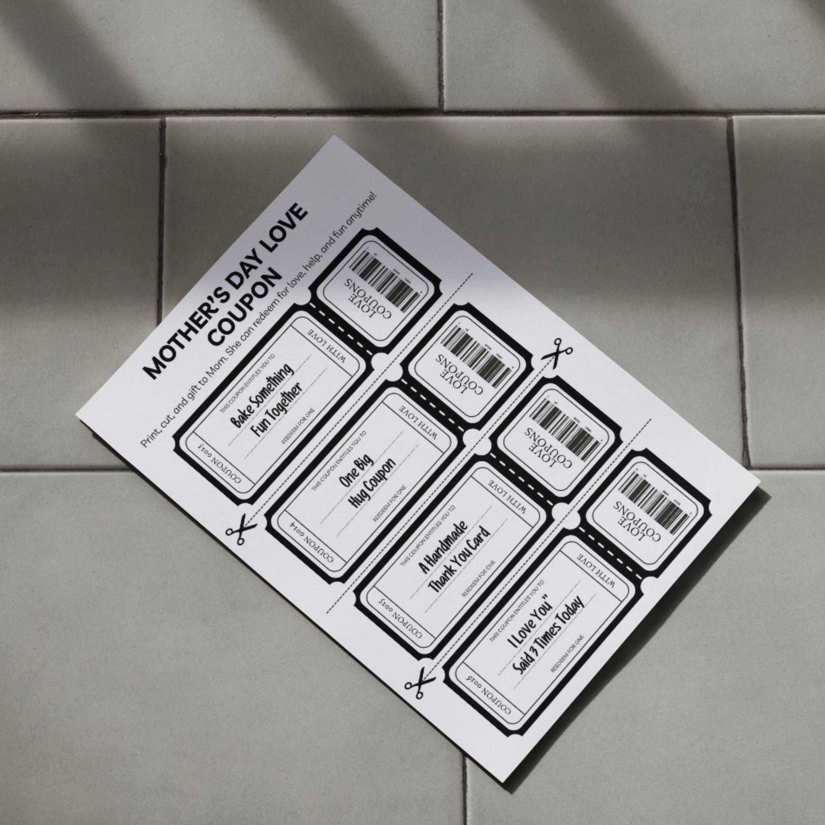 Mother’s Day Love Coupons, Printable Coloring Craft for Kids, Coupon ...