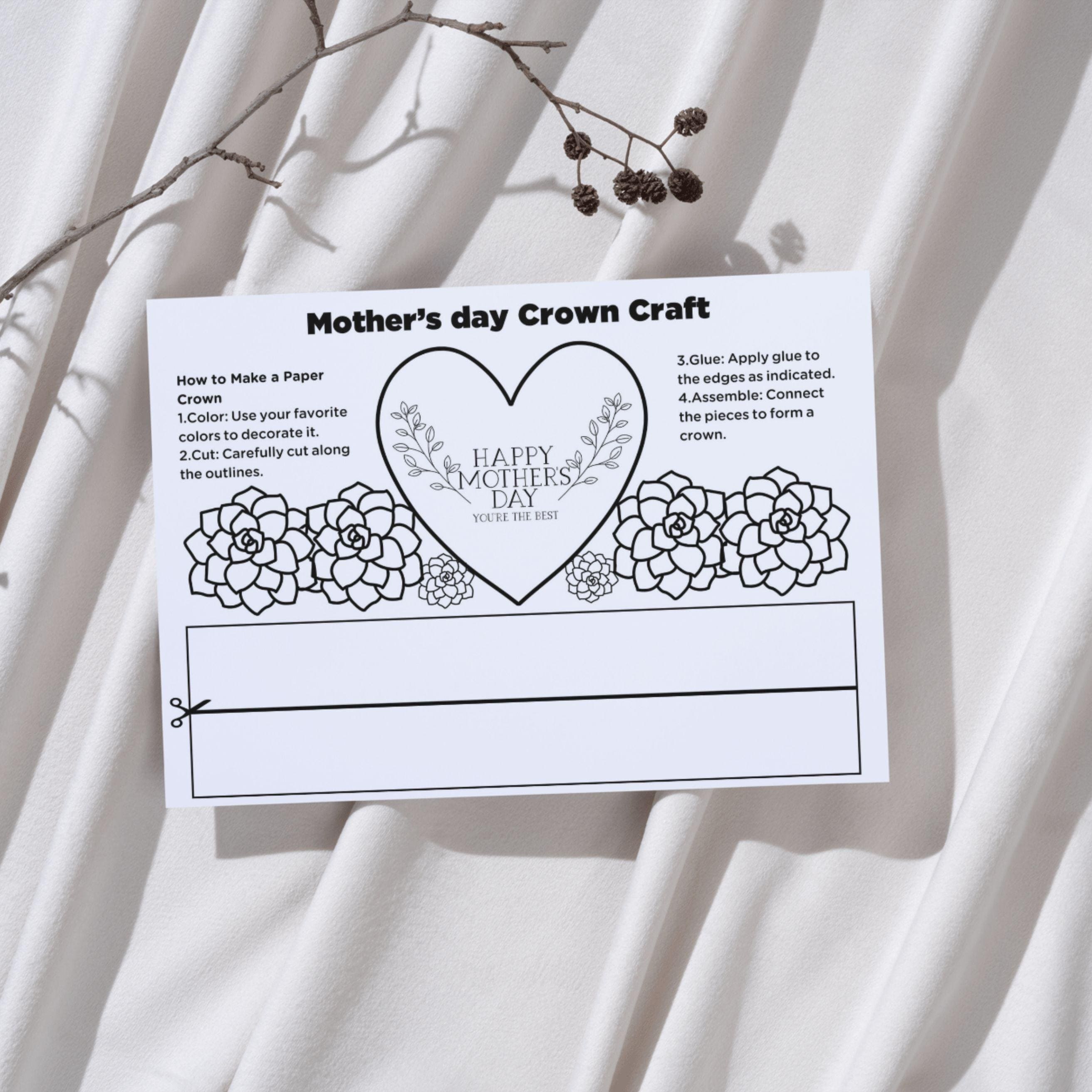 Mother’s Day Crown Craft, Printable Coloring Template for Kids, Mother ...