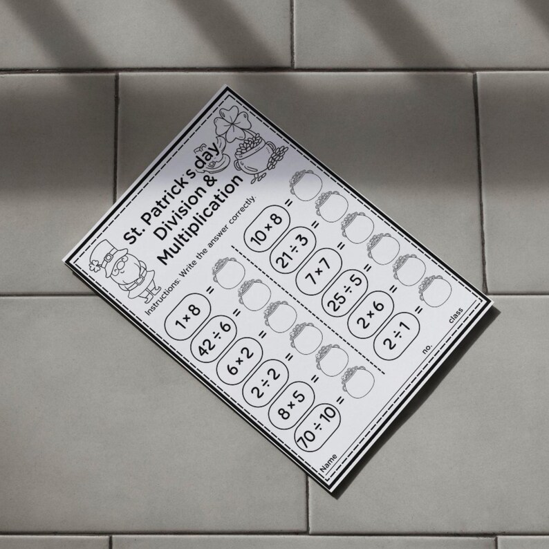 St. Patrick’s Day Division & Multiplication Worksheets for Grade 1st to ...