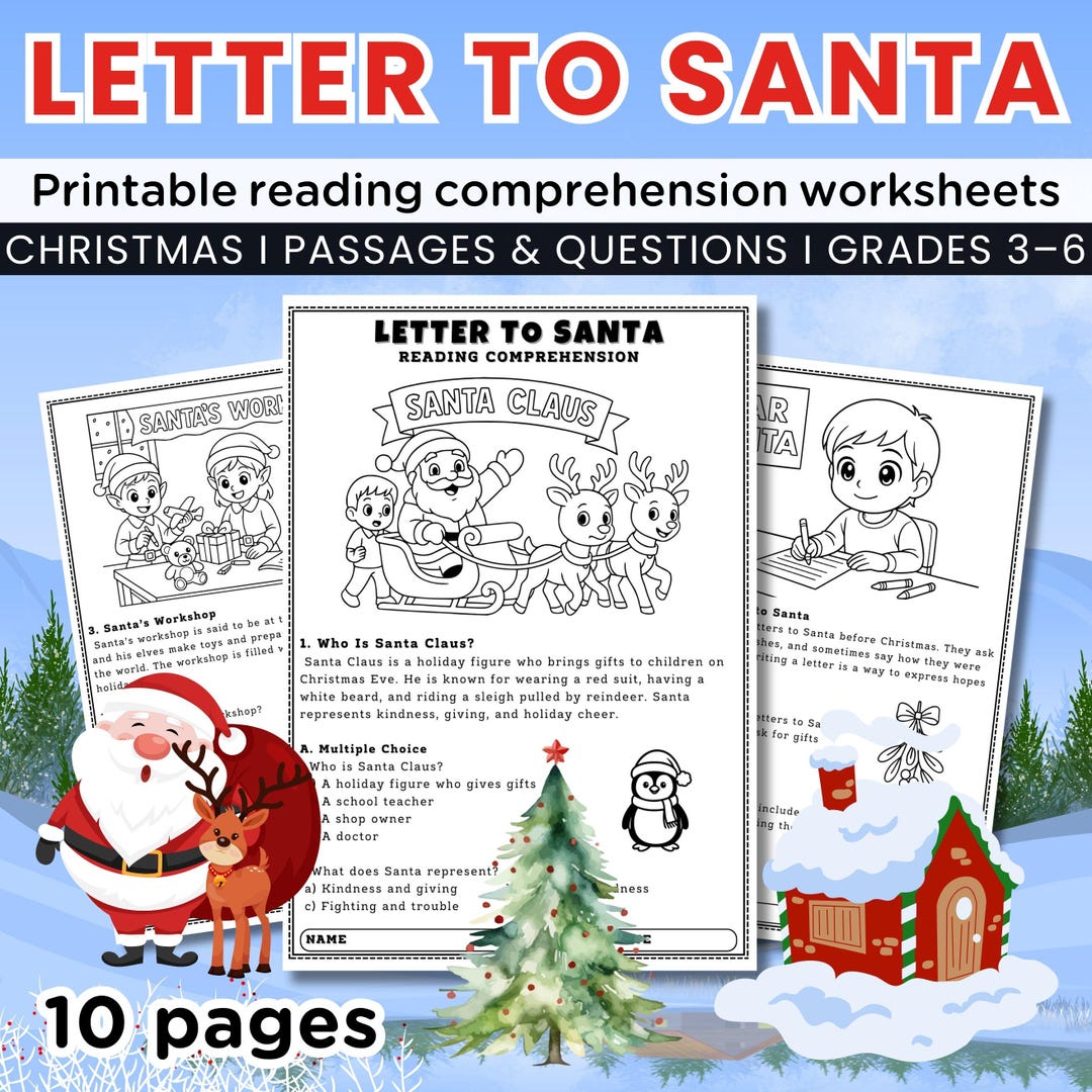 Letter to Santa Reading Comprehension Worksheets, Christmas Passages ...