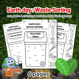 Earth Day Waste Sorting, Cut and Paste Worksheet for Kindergarten ...