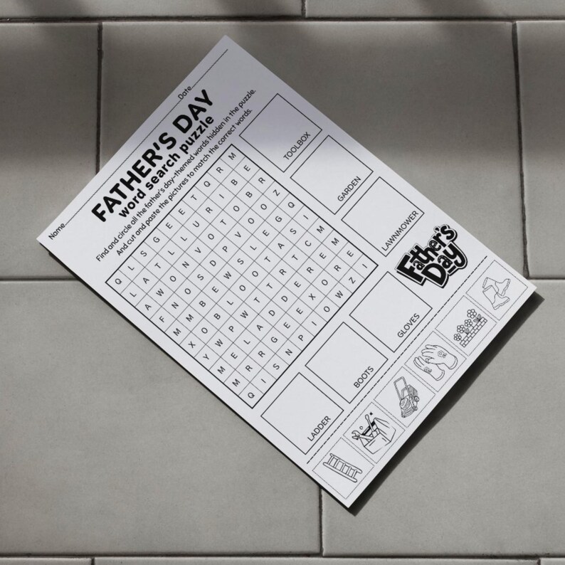 Father's Day Word Search Puzzle for Kids, Father's Day Activity, Cut ...