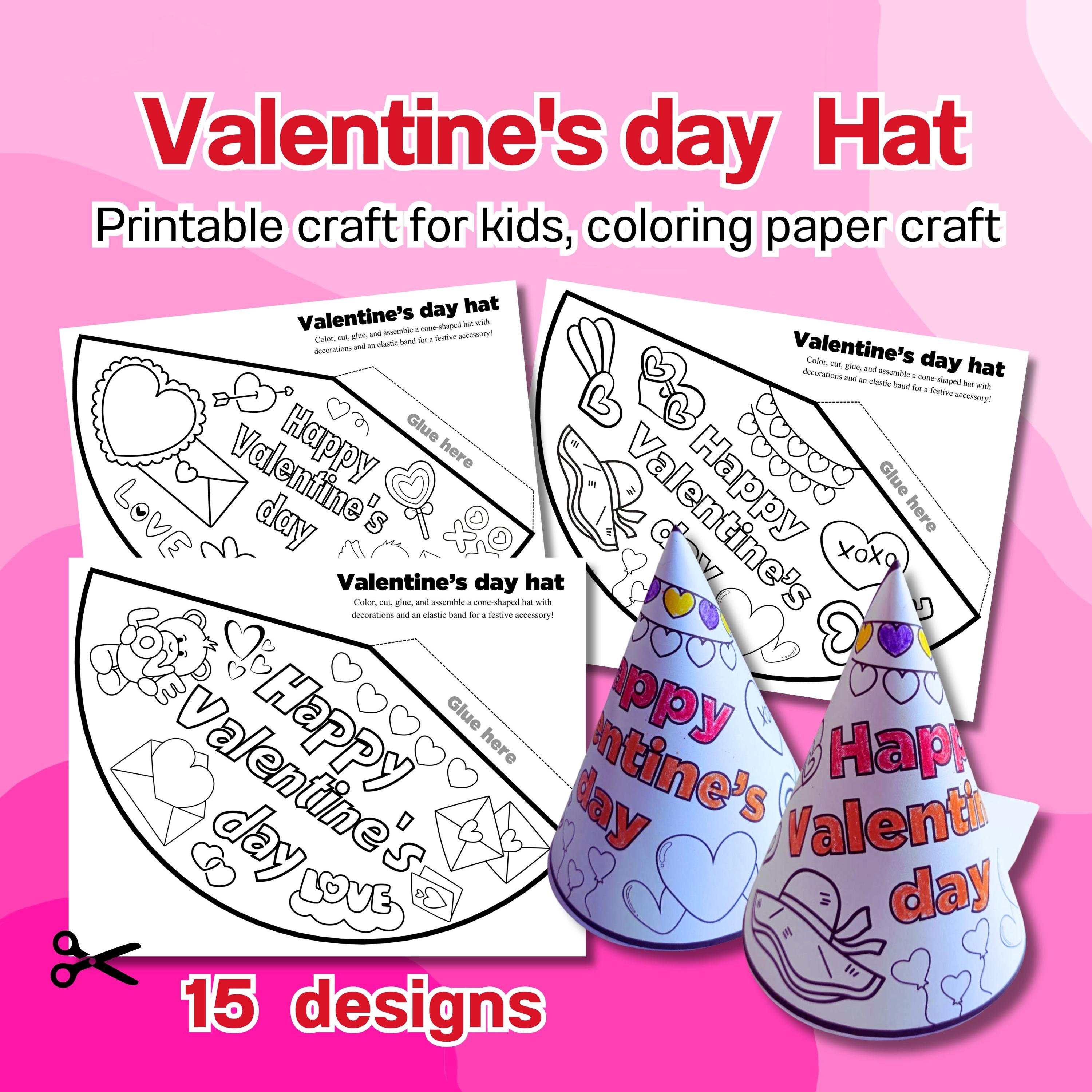 Valentine's Day Hat Craft for Kids, Printable Coloring Craft,kids ...