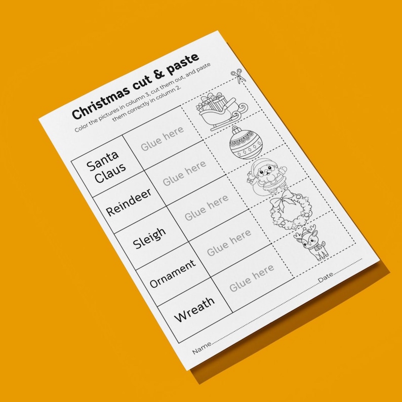 Christmas Cut and Paste Worksheets for Kids, Vocabulary Practice ...
