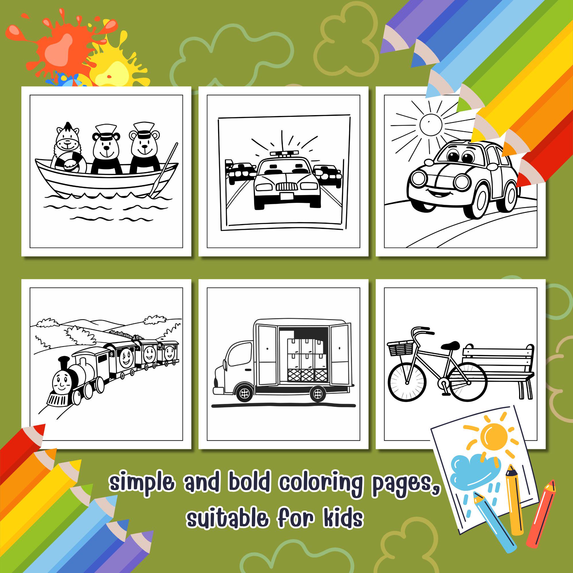 Vehicle Coloring Pages for Kids, Toddlers 3-5, Vehicle Coloring, Art ...