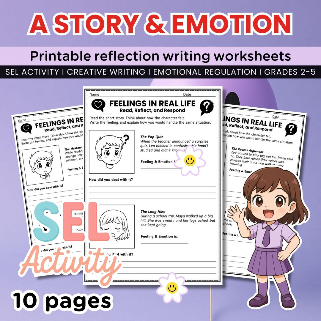A Story & Emotion Reflection Worksheets for Grades 2-5, SEL Activity ...
