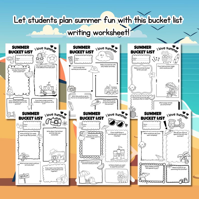 Summer Bucket List Writing Prompt Worksheet for Grades 2-6, End of Year ...