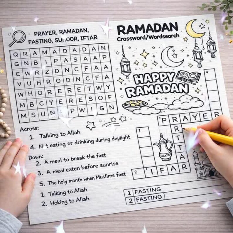 Ramadan Crossword & Word Search Worksheets, Islamic Vocabulary Puzzles ...