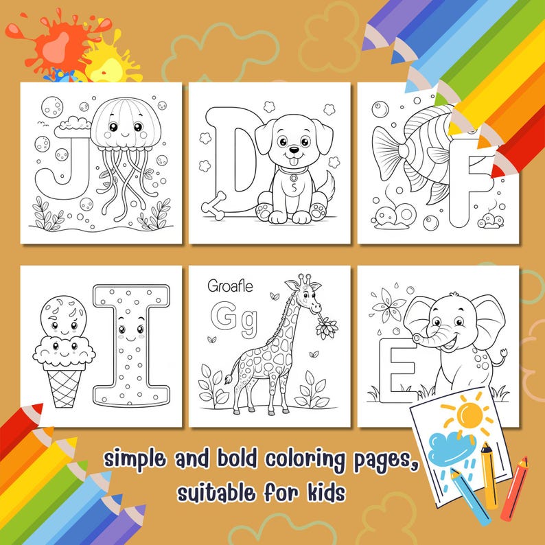 ABC Alphabet Coloring Pages for Kids, Toddlers 3-5, English Vocabulary ...