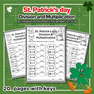 St. Patrick’s Day Division & Multiplication Worksheets for Grade 1st to ...
