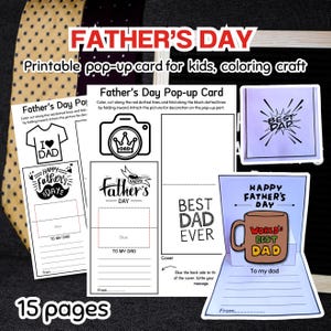 Father's Day Pop-up Card, Coloring Craft Template for Kids, Father's ...
