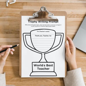Teacher Appreciation Trophy Creative Writing Worksheet for Kids, 2nd ...