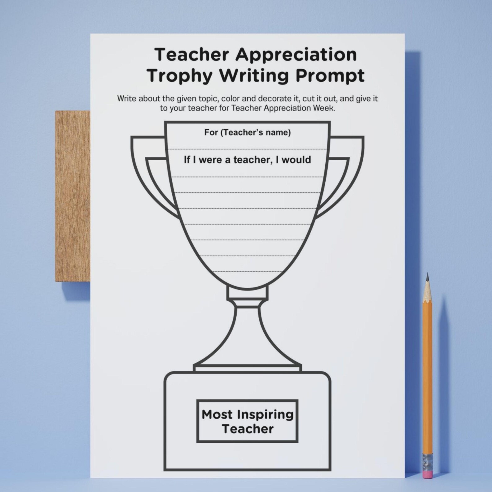 Teacher Appreciation Trophy Creative Writing Worksheet for Kids, 2nd ...
