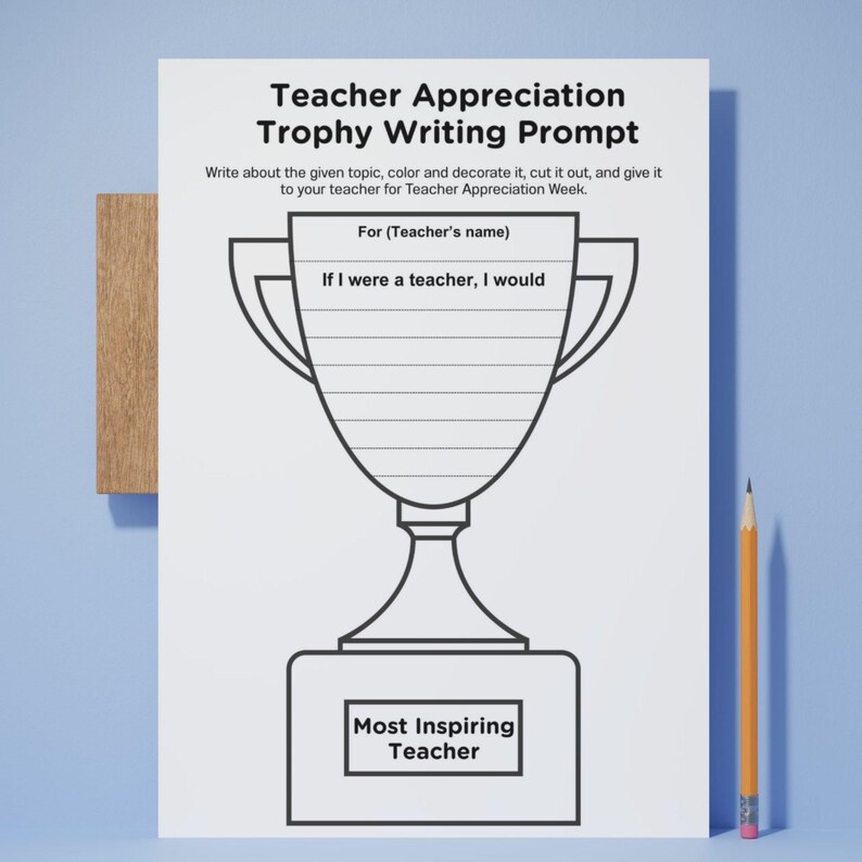 Teacher Appreciation Trophy Creative Writing Worksheet for Kids, 2nd ...
